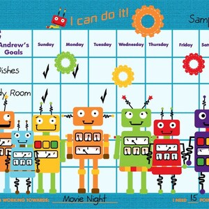 PRINTABLE Personalized Incentive Chart for Kids - Robots - Three Color ...