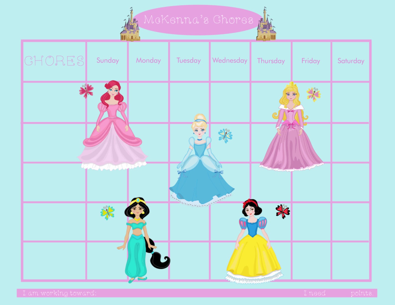 PRINTABLE Personalized Kids Chore Chart Princesses Printable Jpeg or ...