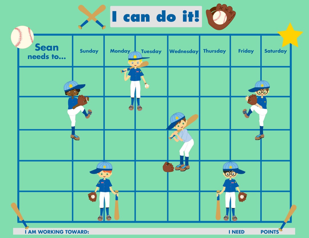 PRINTABLE PERSONALIZED Child Reward/chore Chart - Boys' Baseball - Etsy