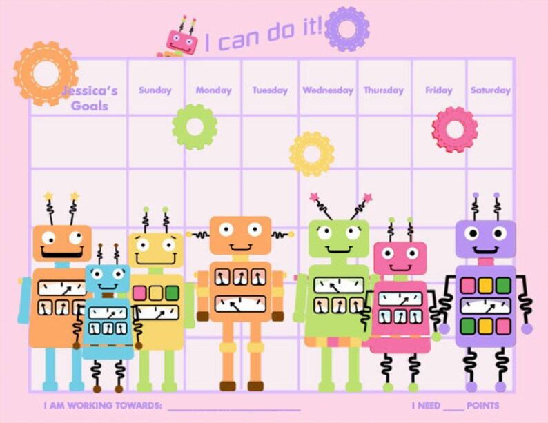 PRINTABLE Personalized Incentive Chart for Kids Robots Four Color ...