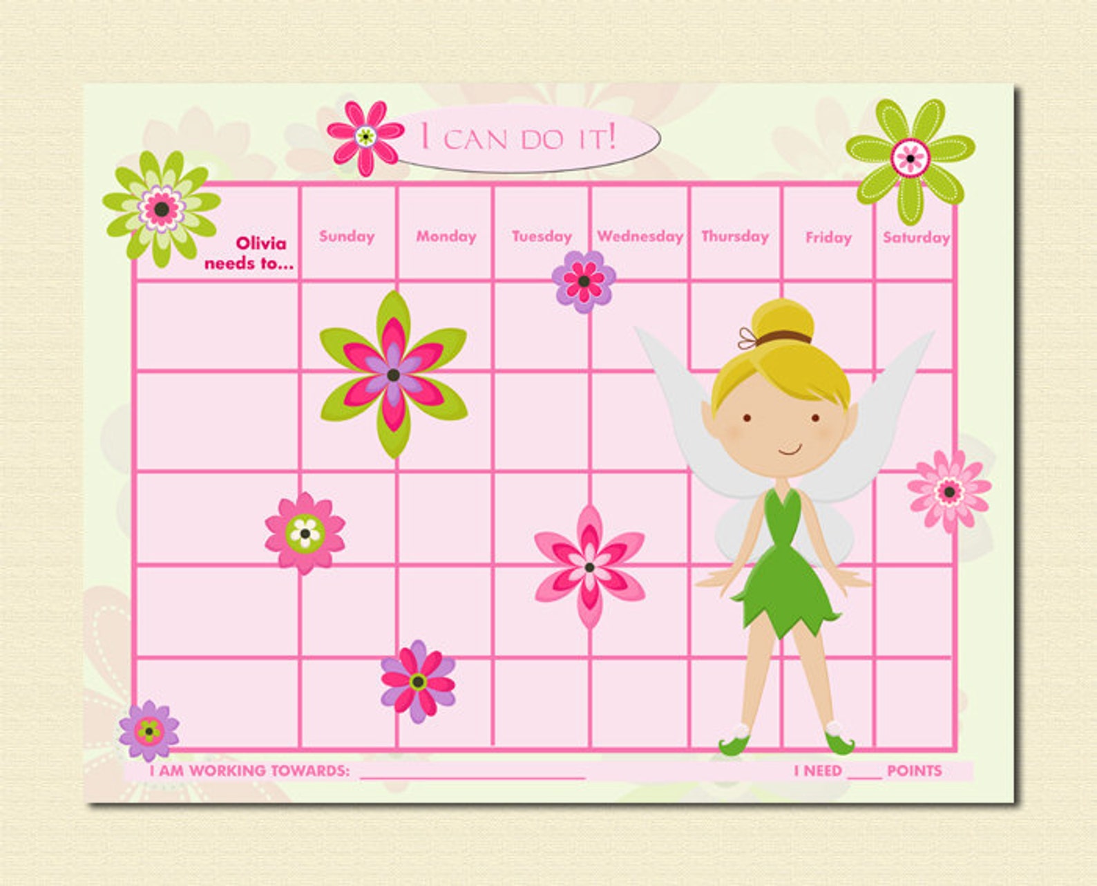 PRINTABLE Customizable Child Reward Chart / Chore Chart - Tinkerbell ...