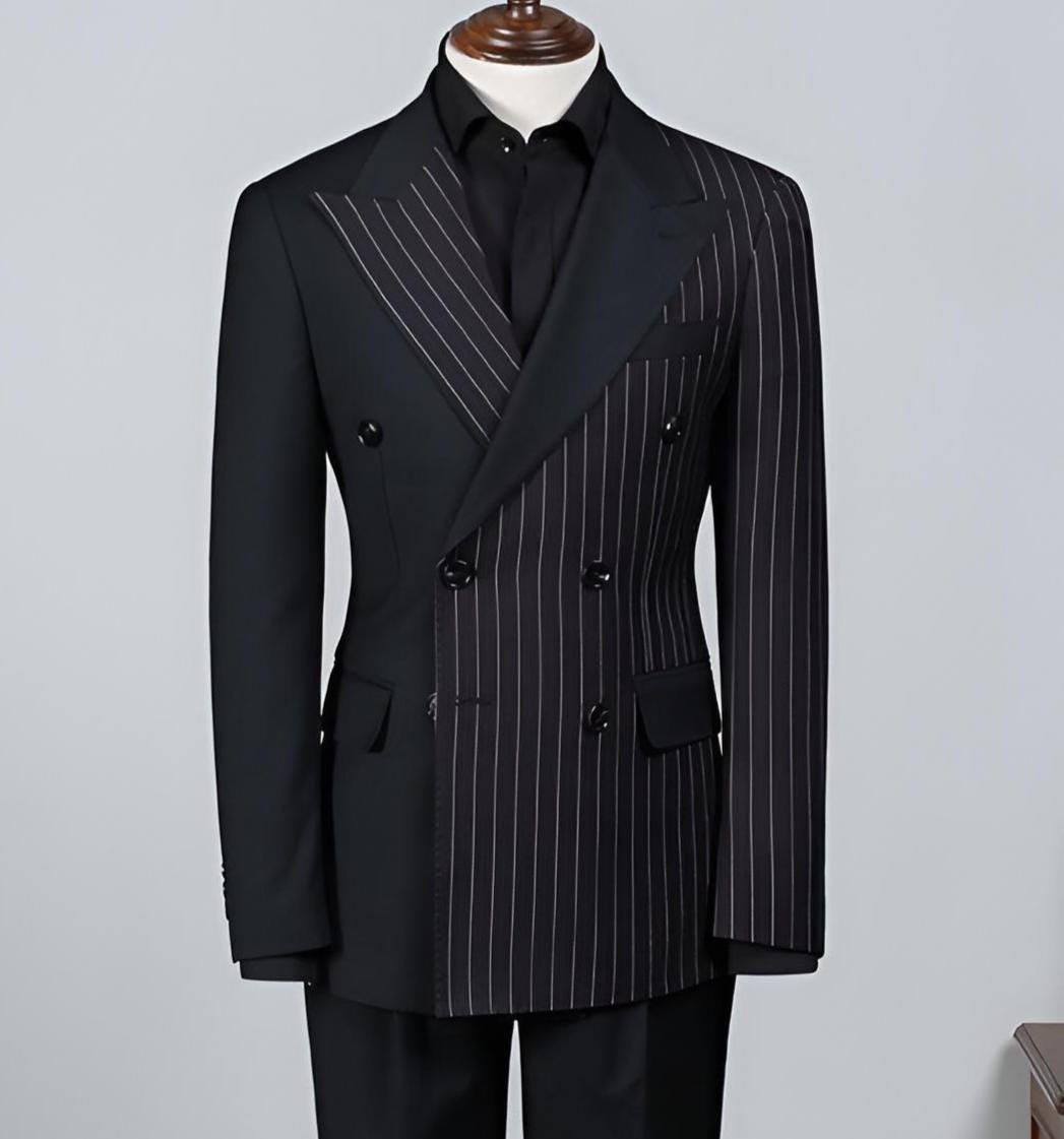 Jeeva Fashion New Stylish Black Stripe Double Breasted Two Piece Suit ...