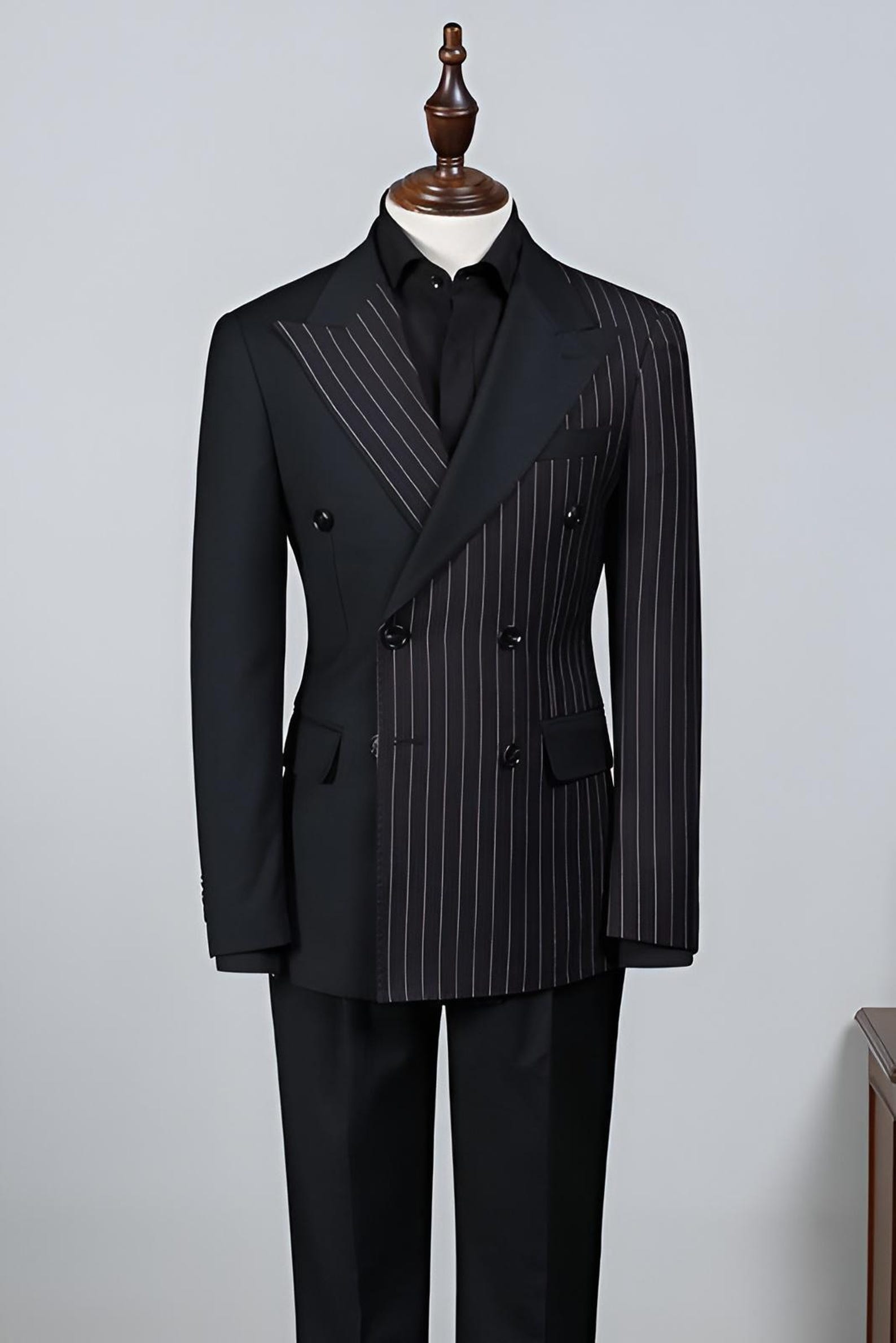 Jeeva Fashion New Stylish Black Stripe Double Breasted Two Piece Suit ...