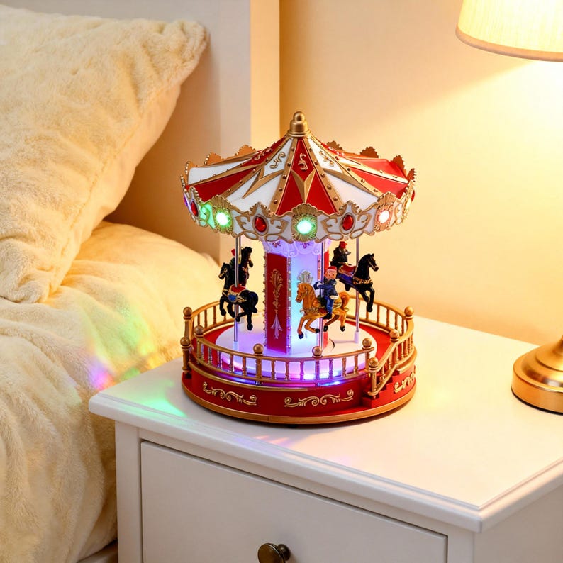 LED Lighted Christmas Carousel Music Box, Holiday Home Decor - Etsy