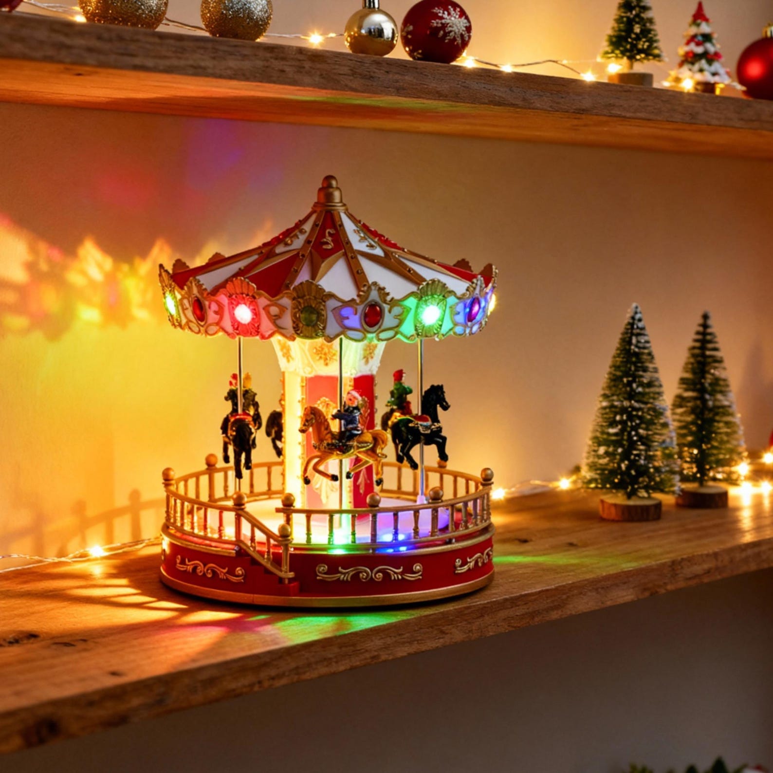 LED Lighted Christmas Carousel Music Box, Holiday Home Decor - Etsy