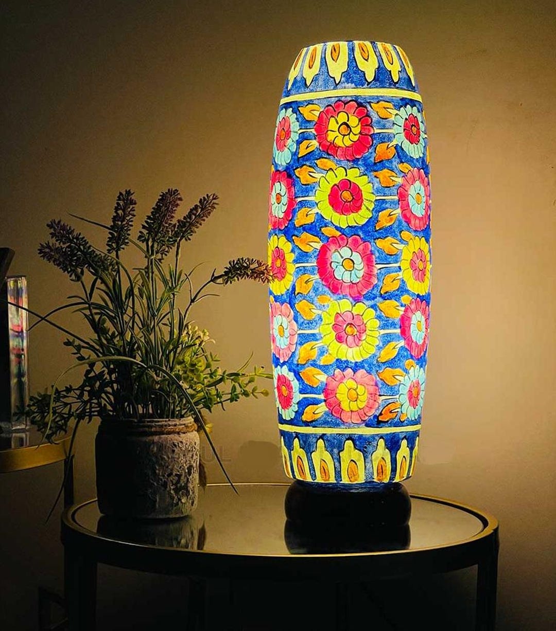 Handmade Real Camel Skin Table Lamp | Traditional Multicolor Painted ...