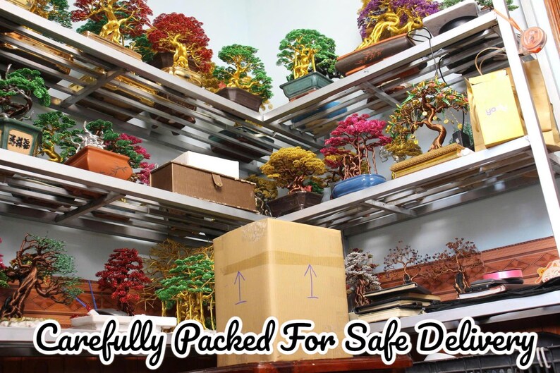 Handmade Golden Wire Bonsai Tree Sculpture, Green Leaf Zen Decor, Feng ...