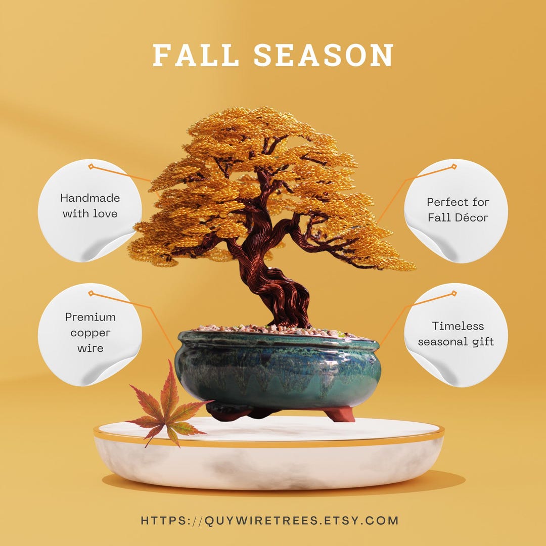 Golden Bonsai Tree – Handmade Autumn Home Decor | Fall Centerpiece for ...