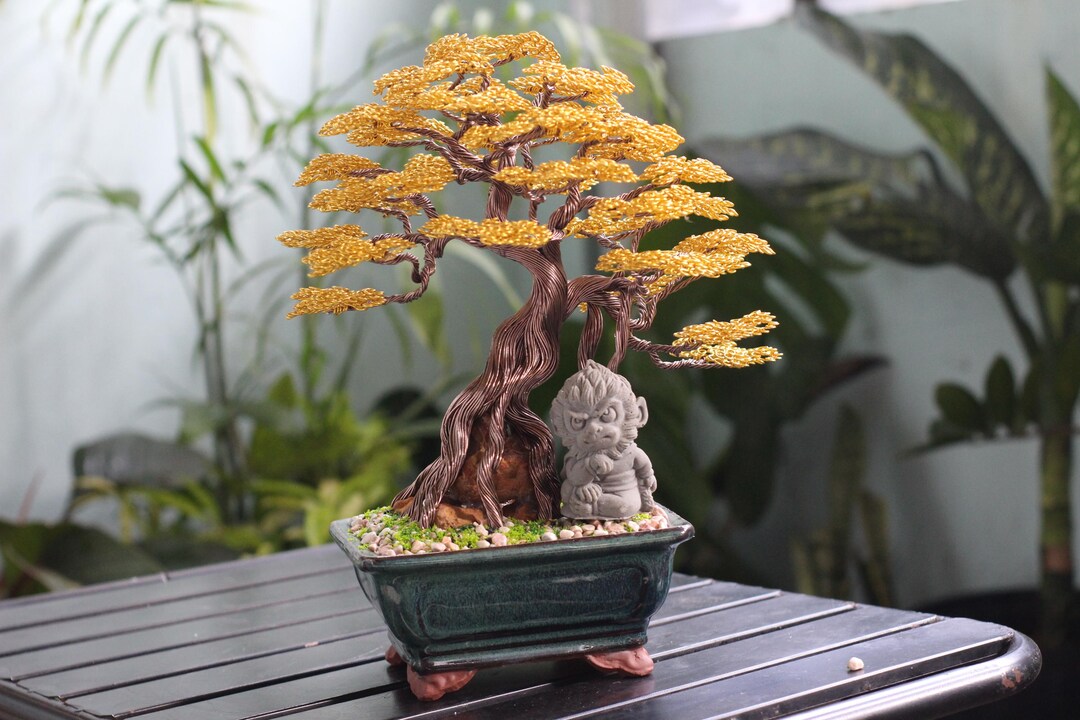Wire Bonsai Tree With Monk Statue: Zen Home Decor - Etsy