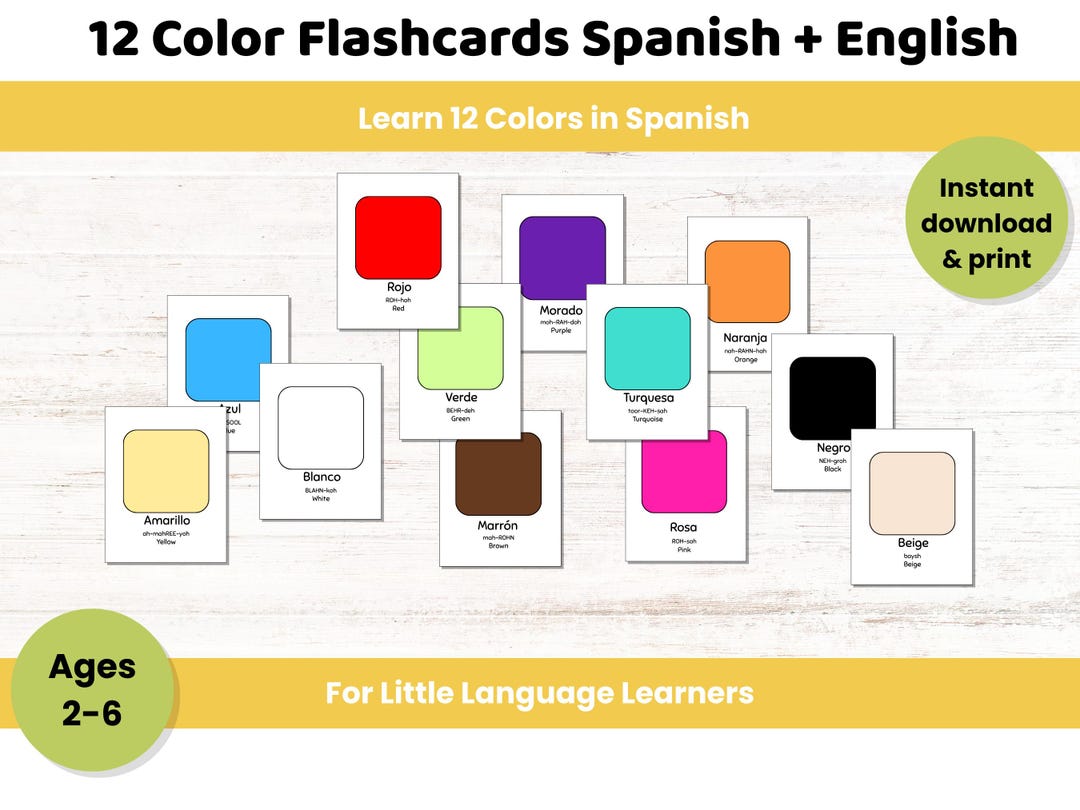 12 Color Flashcards |spanish + English Printable Cards for Kids |early ...