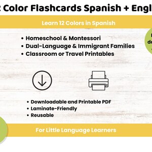 12 Color Flashcards |spanish + English Printable Cards for Kids |early ...