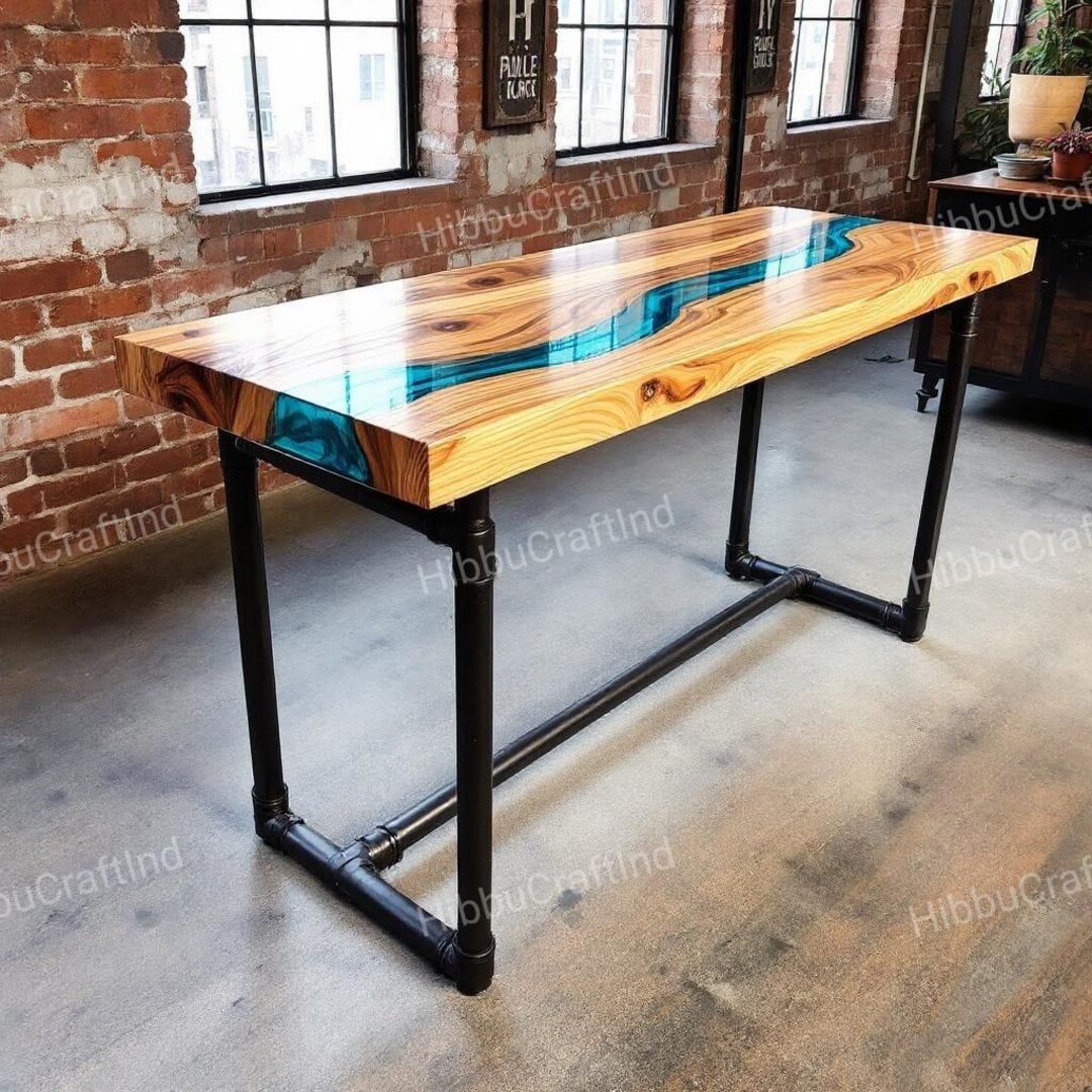 Teal Blue Epoxy & Wood Console Table, Teal Blue Resin and Natural Wood ...