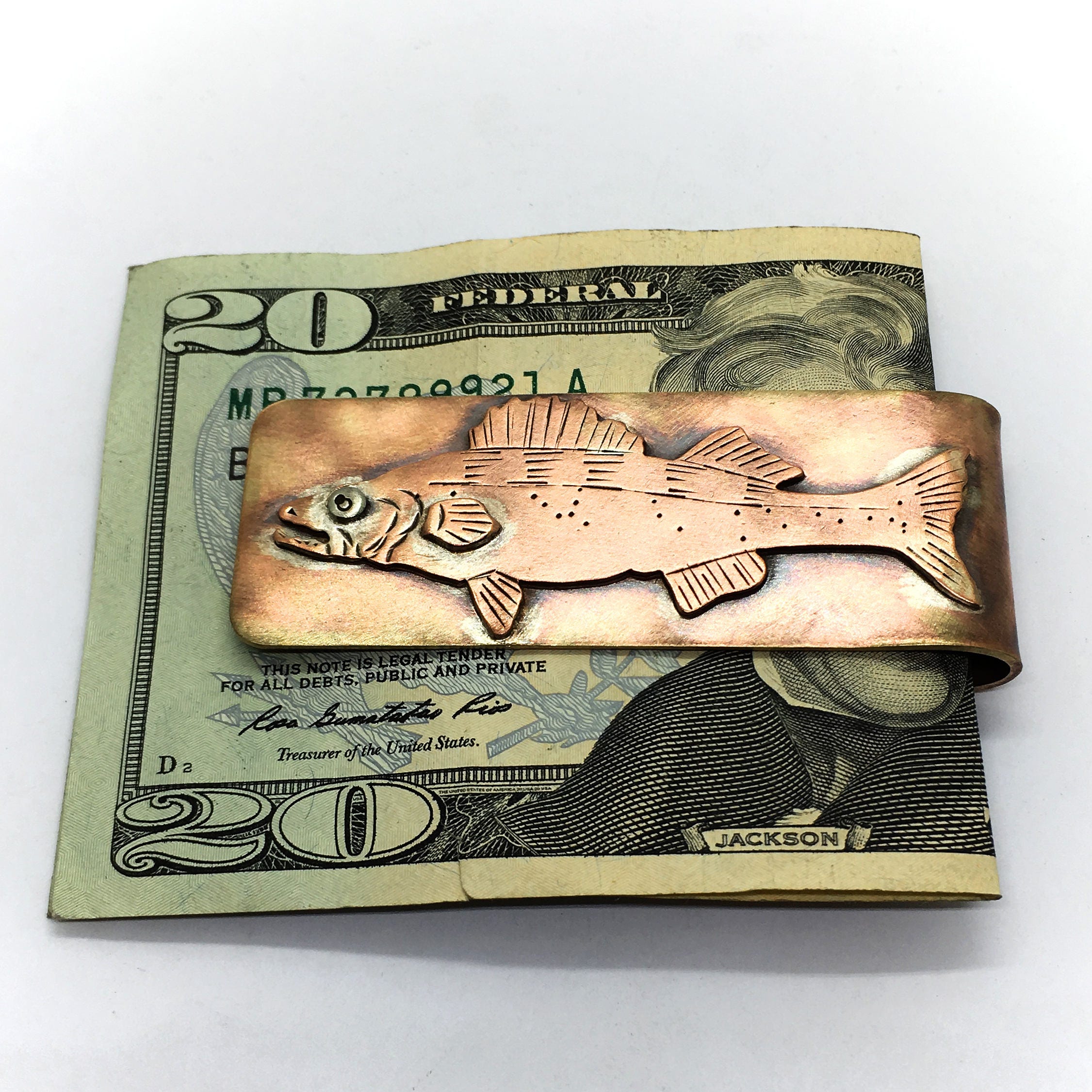 Hand made walleye bronze fish money clip | Etsy