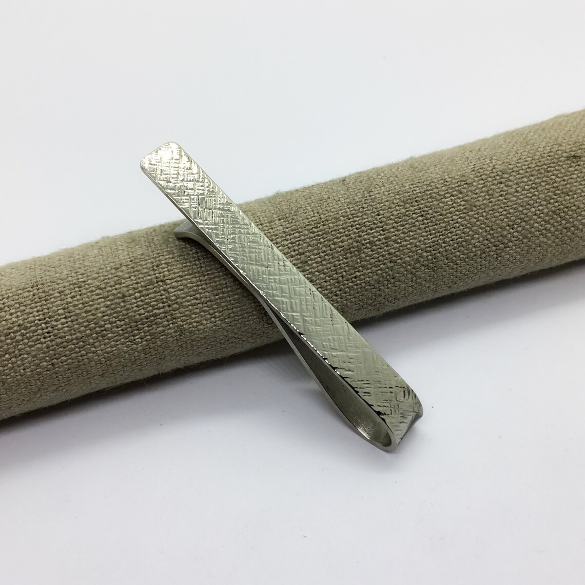 Nickel Silver Tie Clip With Cross Hatch Hammered Texture | Etsy