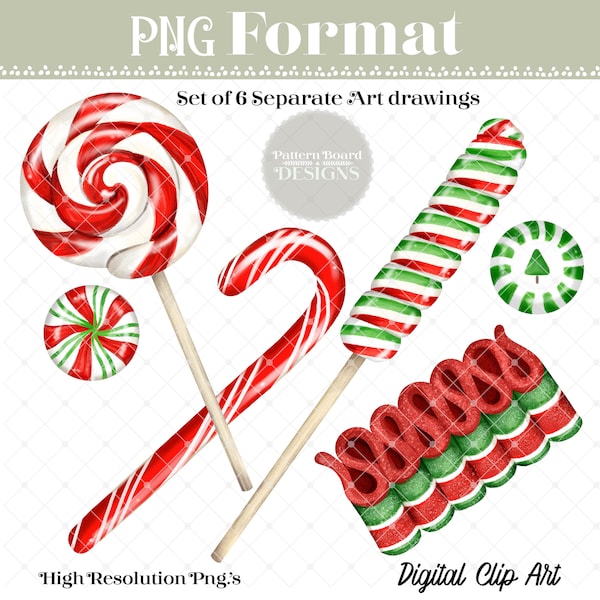 Christmas Candy Clipart - Etsy