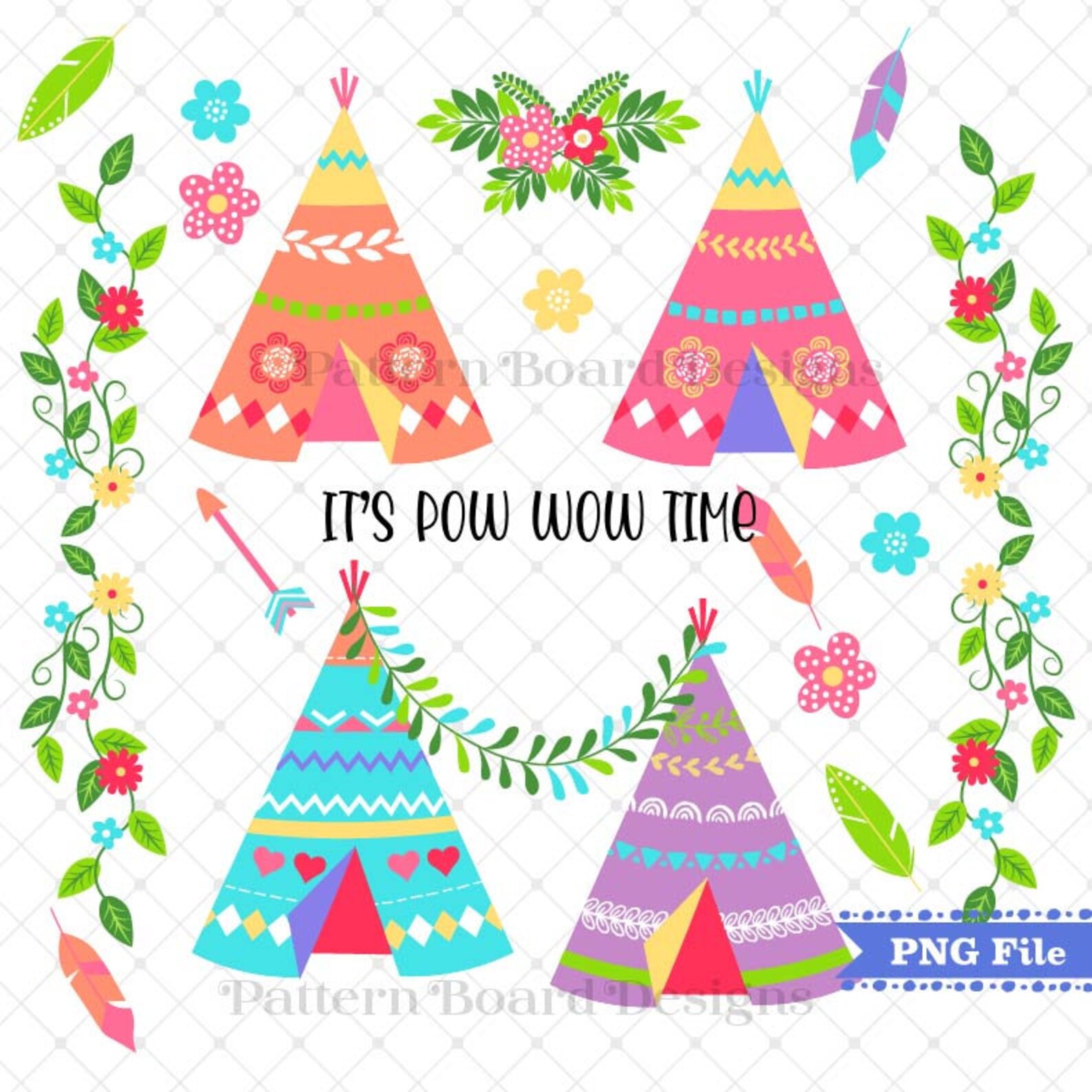 Digital Tee Pee Clip-art 15 Piece PNG. Design Collection - Etsy