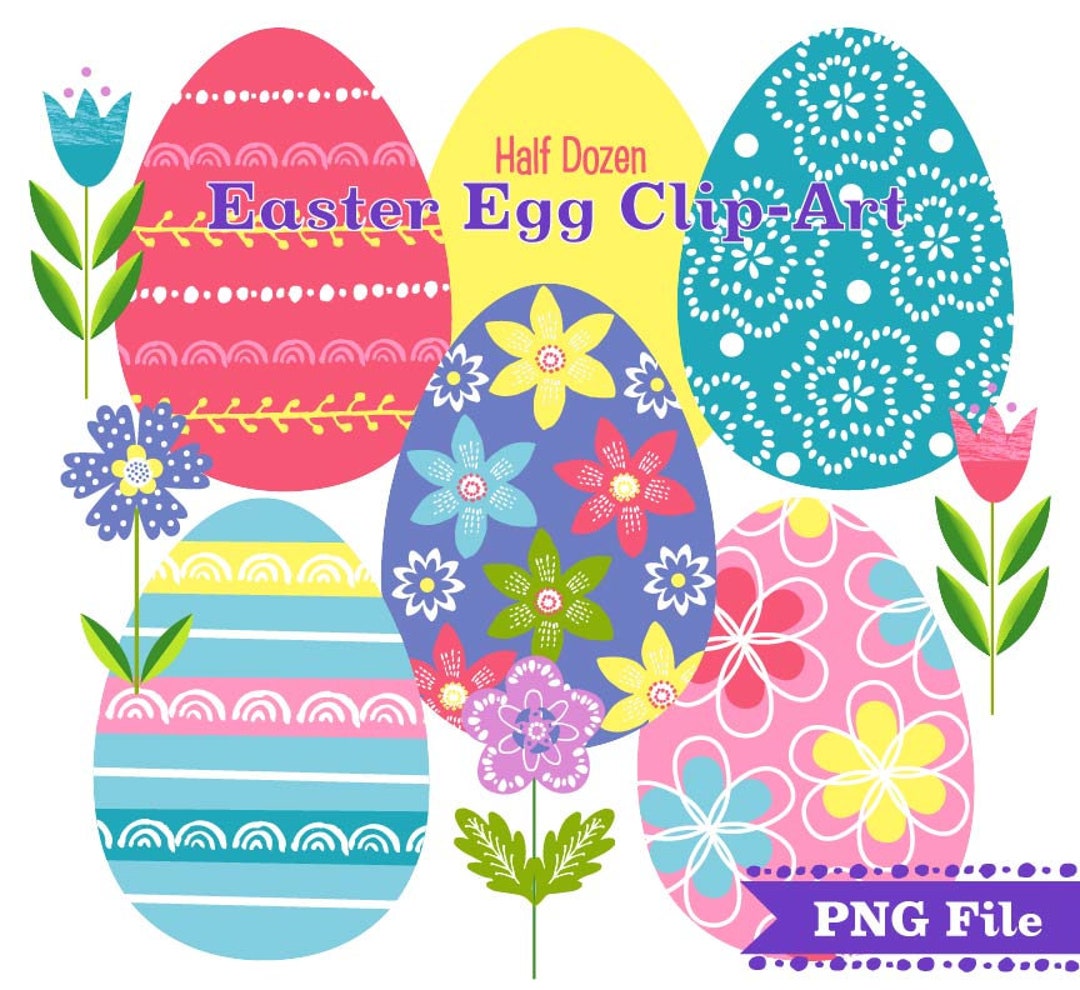 Digital COLORFUL Easter Eggs and Flowers Clip Art PNG Download - Etsy