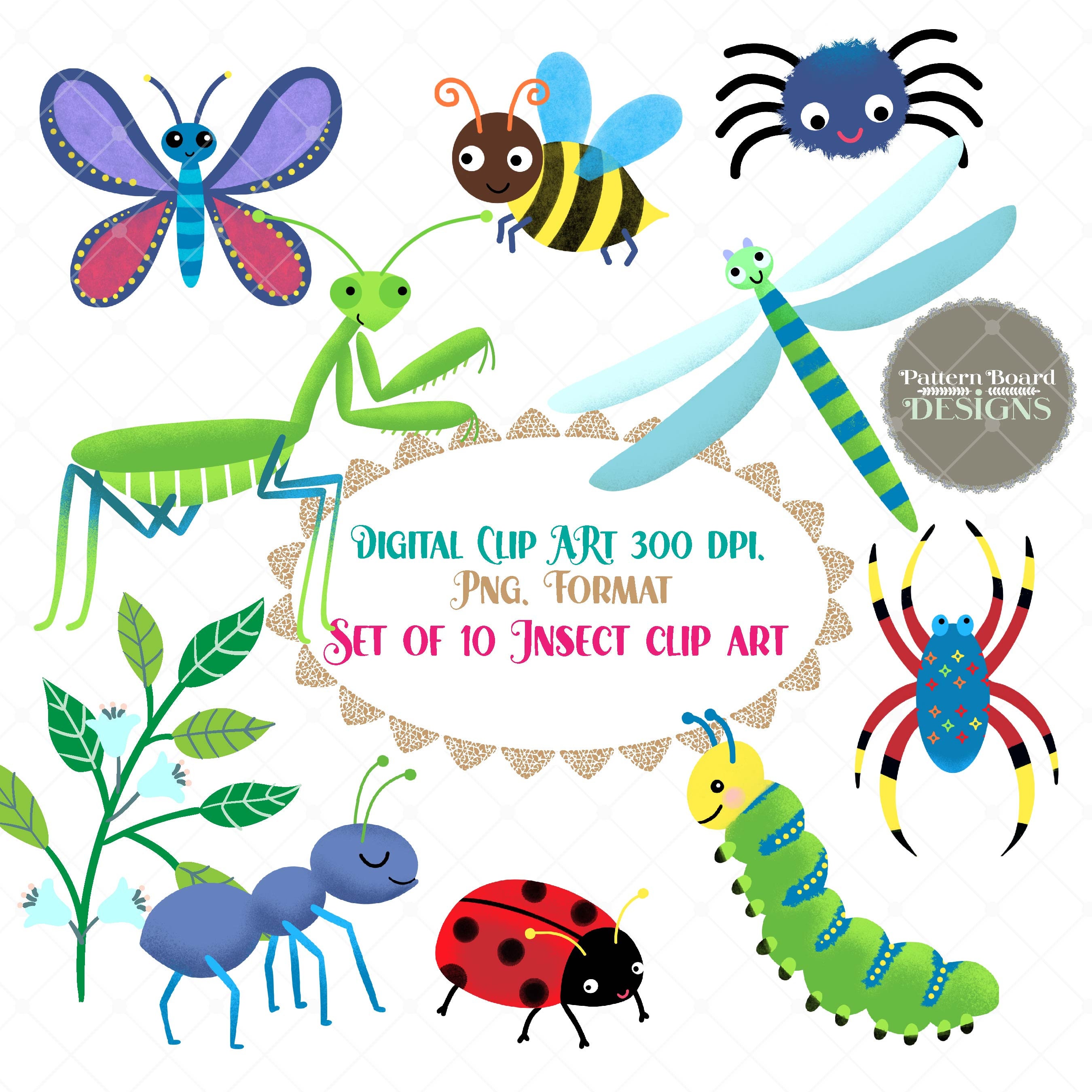 DIGITAL Set of 10 INSECTS Clip Art PNG. Format - Etsy