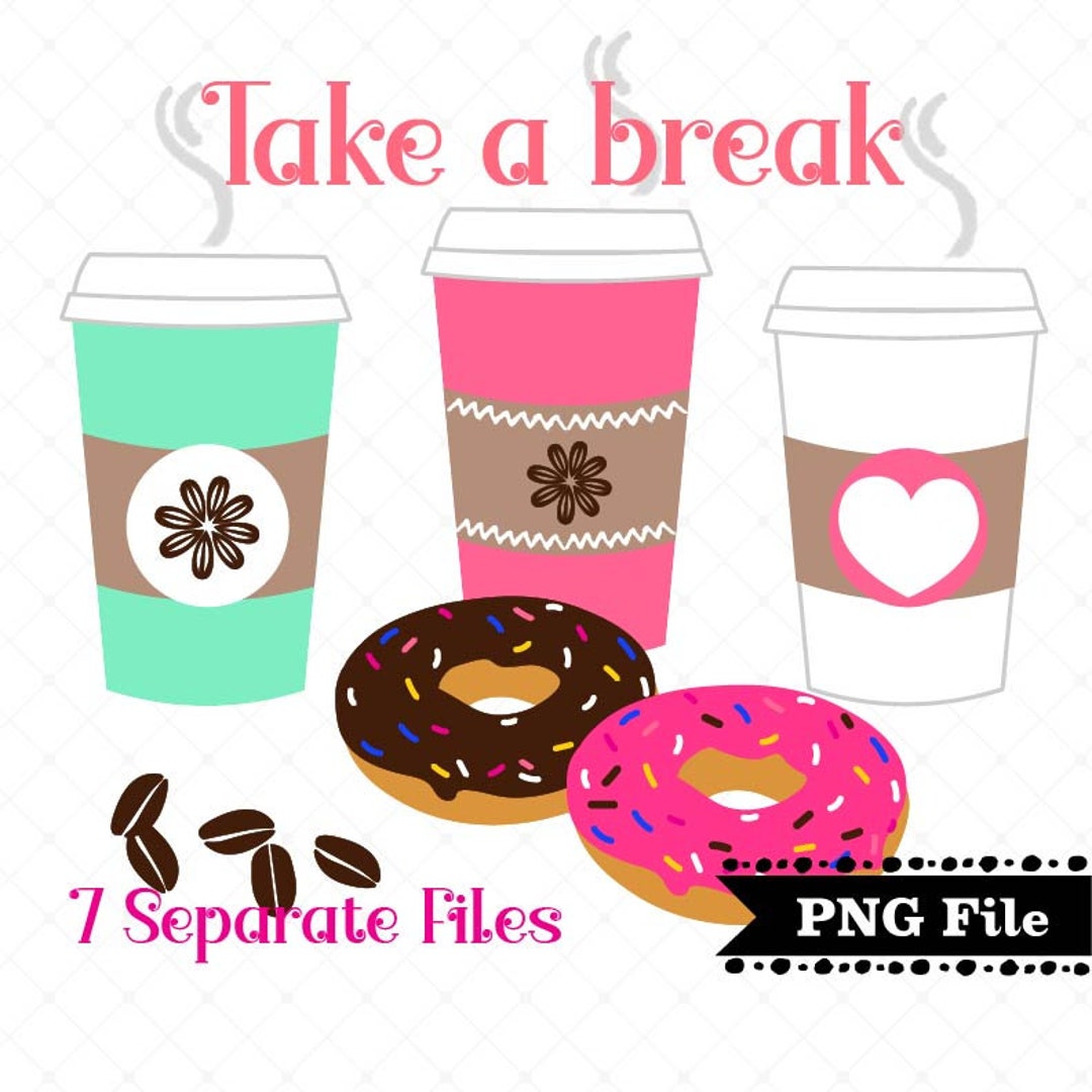 Digital COFFEE and DONUT Break PNG. Clip Art Collection - Etsy