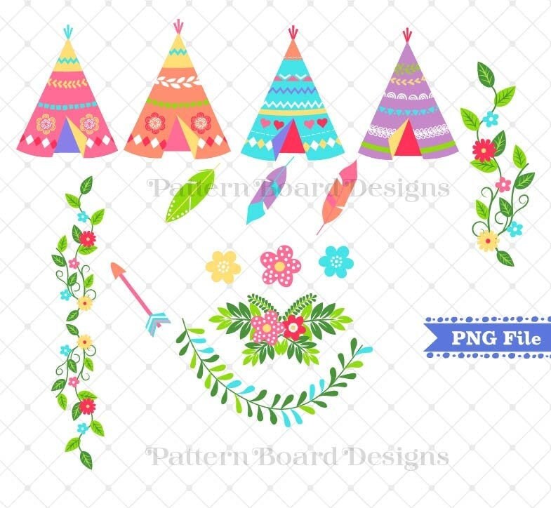 Digital Tee Pee Clip-art 15 Piece PNG. Design Collection - Etsy