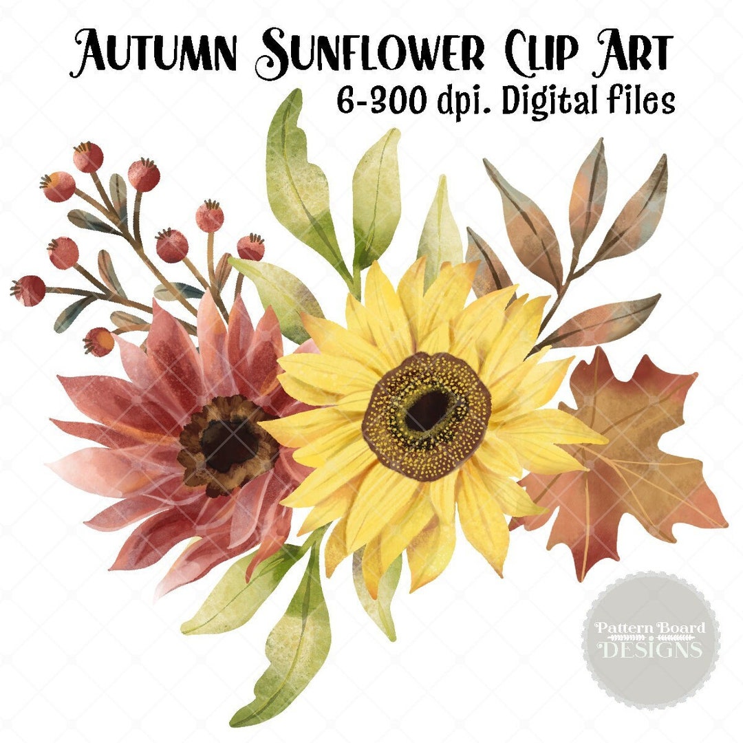 DIGITAL Autumn Sunflower PNG. Clip Art Set of 7 - Etsy
