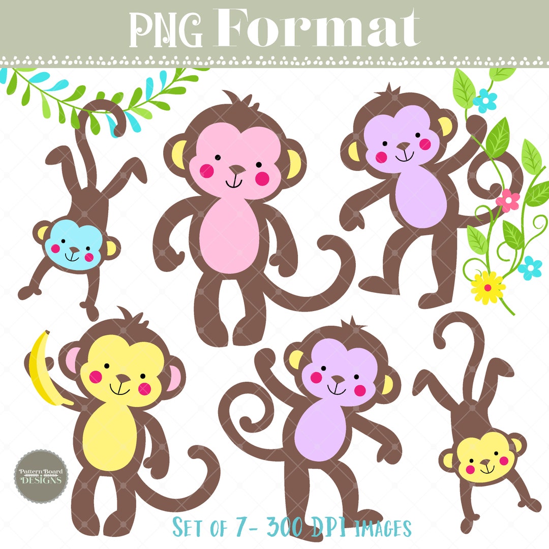 Digital Colorful Monkeys 7 Separate PNG Files. - Etsy