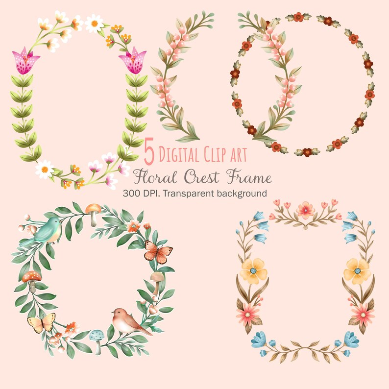 5 Clip Art Floral Frames, Digital DOWNLOAD, Png. Format - Etsy