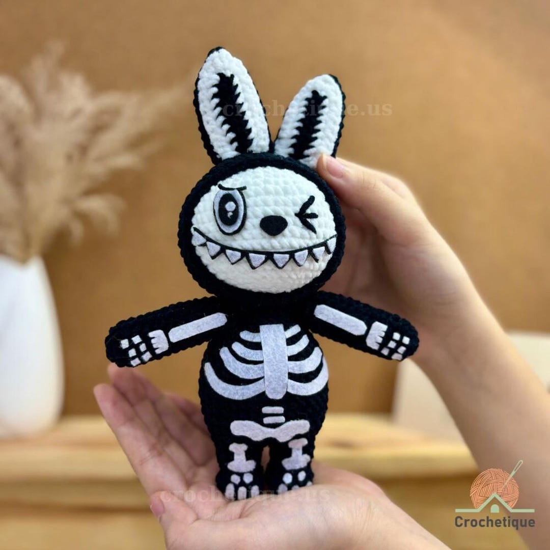 Halloween Labubu Skeleton Crochet Bunny Pattern, Labubu Crochet Pattern ...