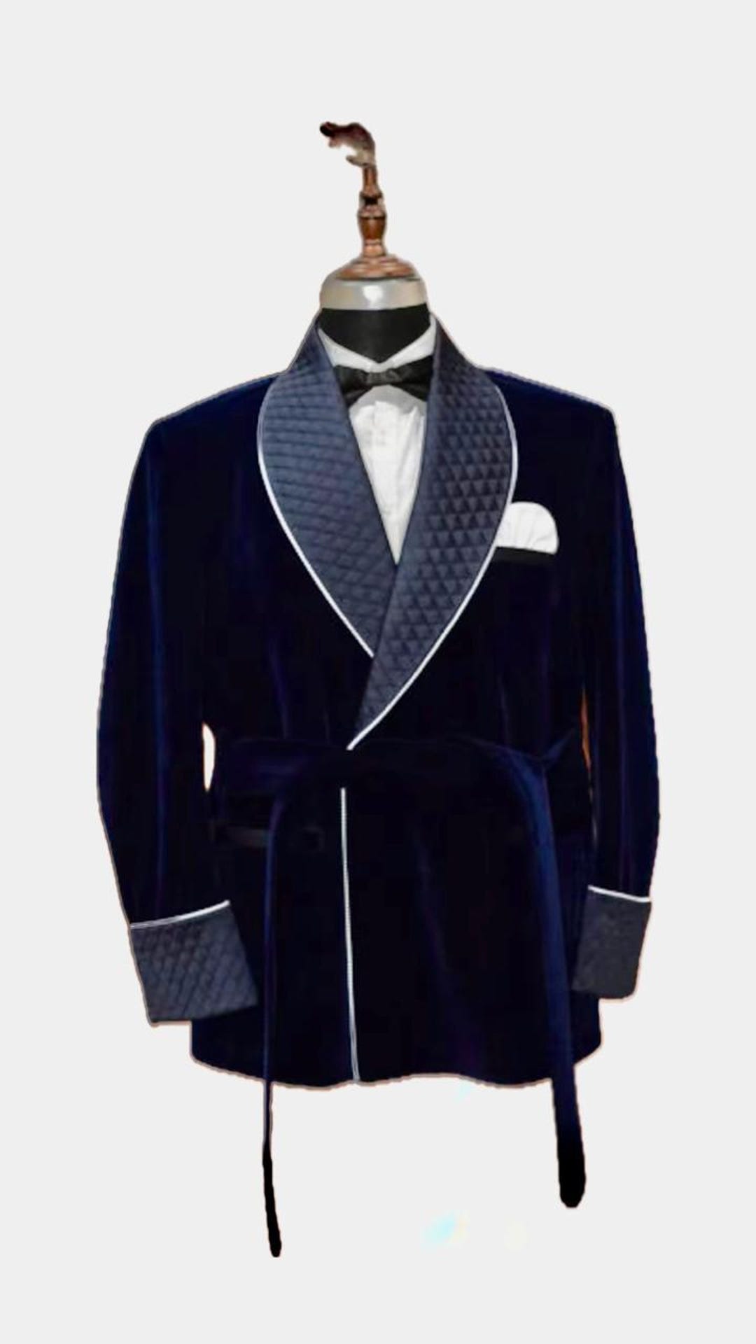Mens Robes Quilted Navy Blue Smoking Jackets Christmas Party Jackets ...
