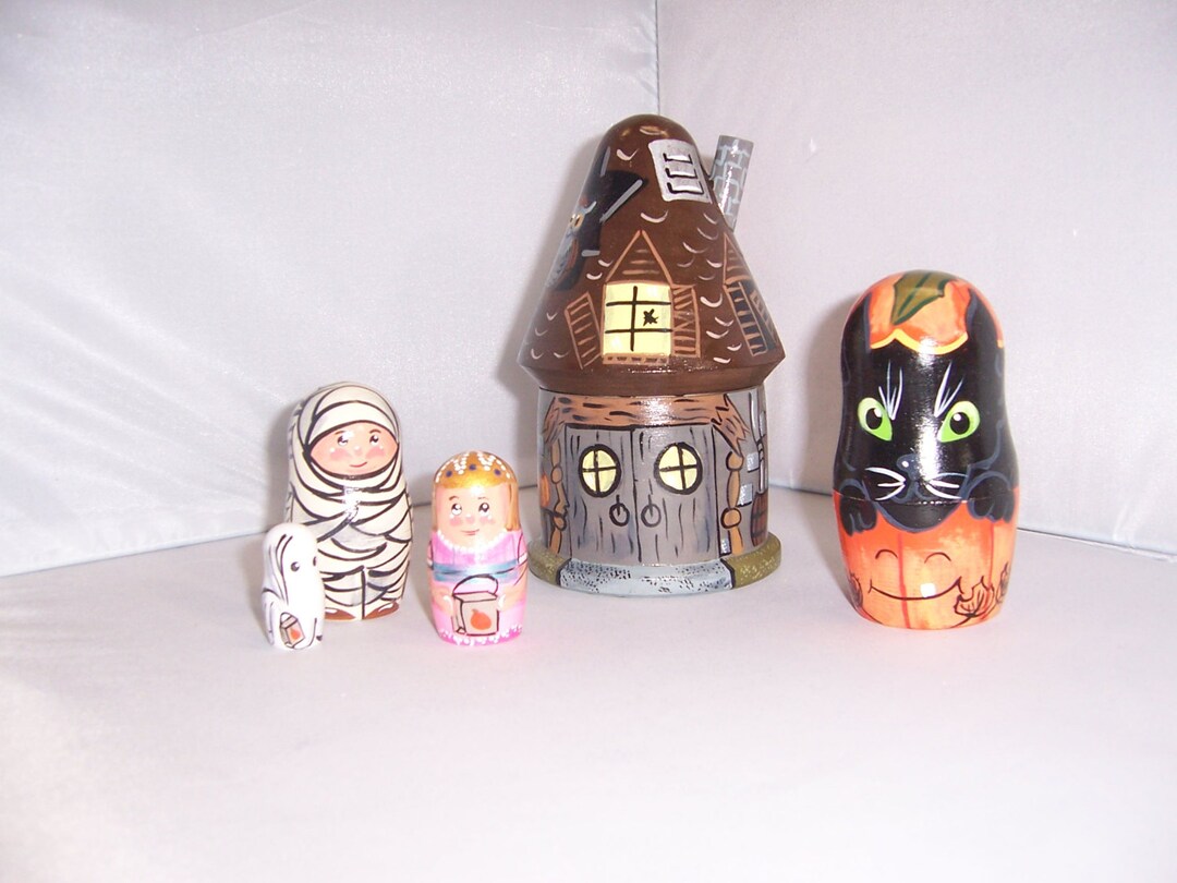 Hand Painted Halloween Haunted House Stacking Nesting Doll Set - Etsy