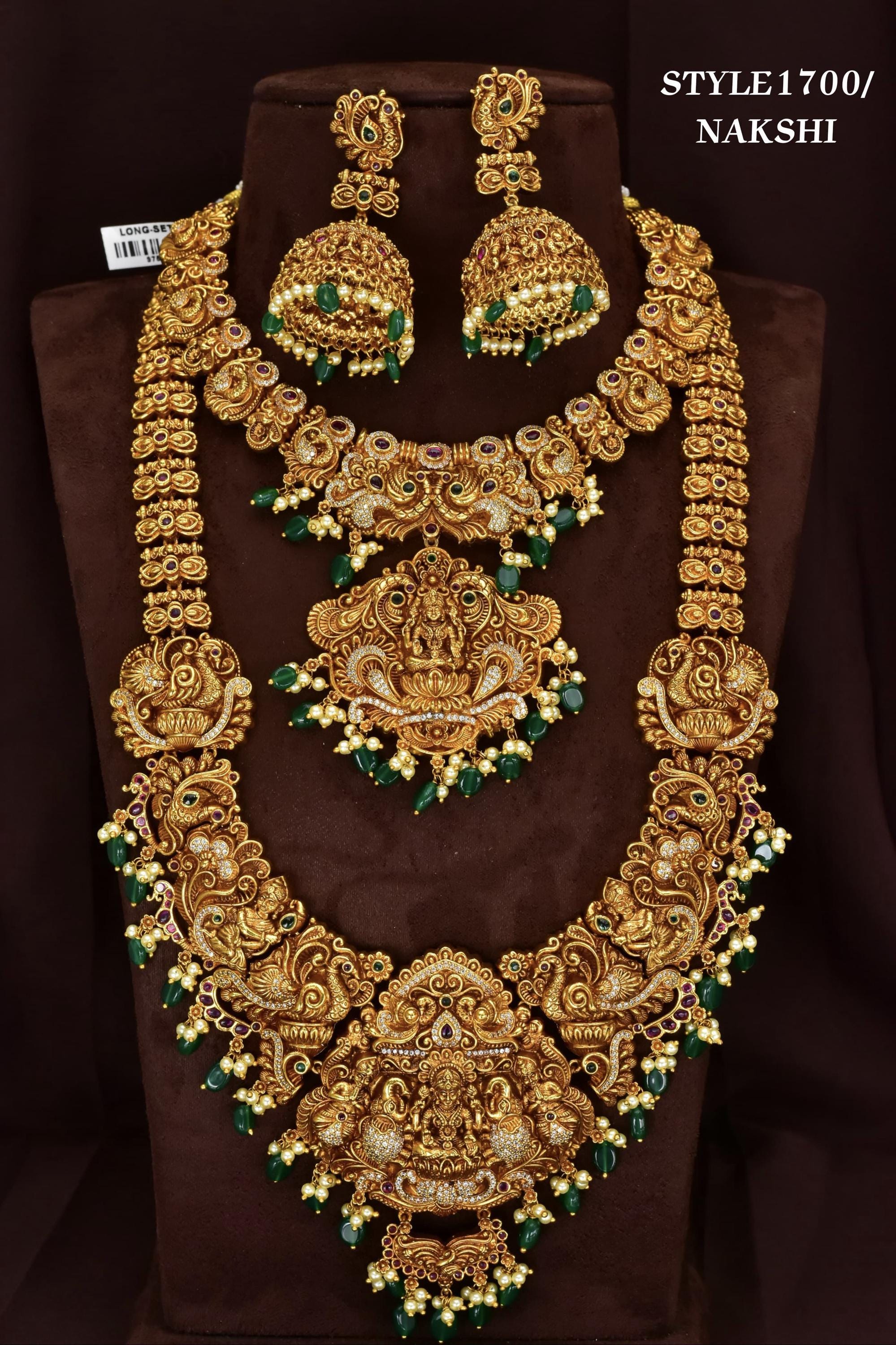 Nakshi Temple Jewelry Bridal Set – Goddess Lakshmi Long & Short Haram ...