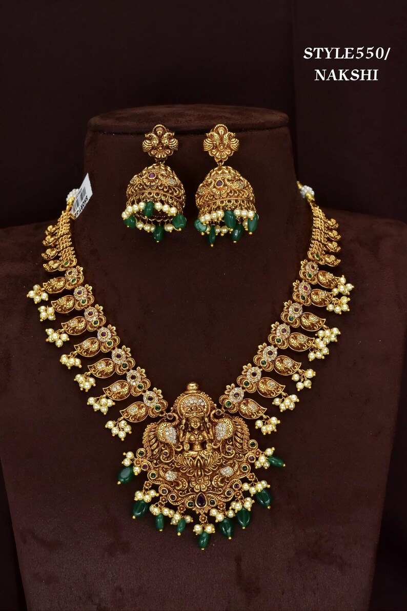Antique Gold Nakshi Temple Jewelry Set – Lakshmi Bridal Necklace ...