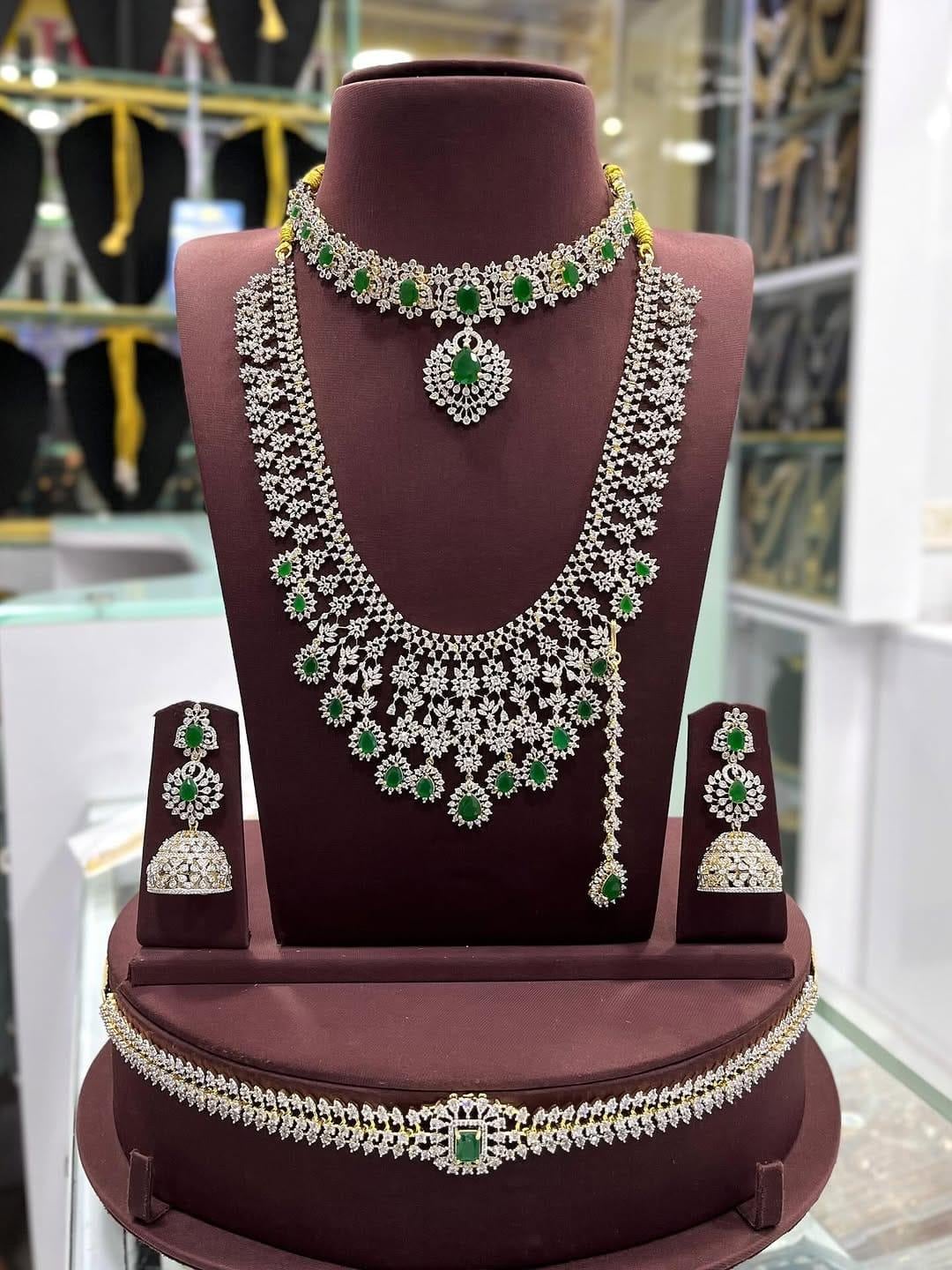 Bridal Ruby CZ Diamond Full Jewelry Set, Red Stone Wedding Necklace ...