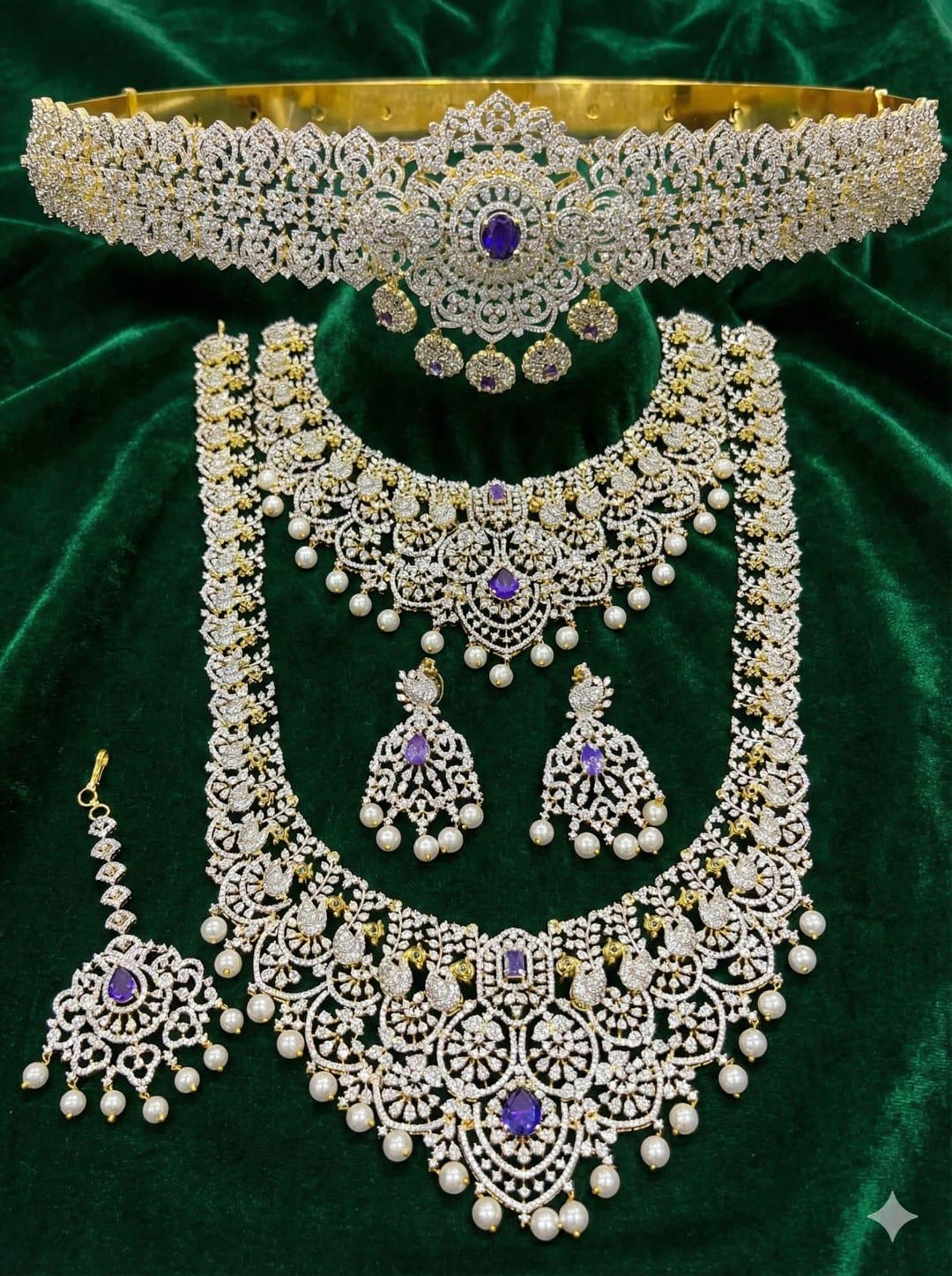Grand CZ Diamond Wedding Jewelry Set | American Diamond Bridal Necklace ...