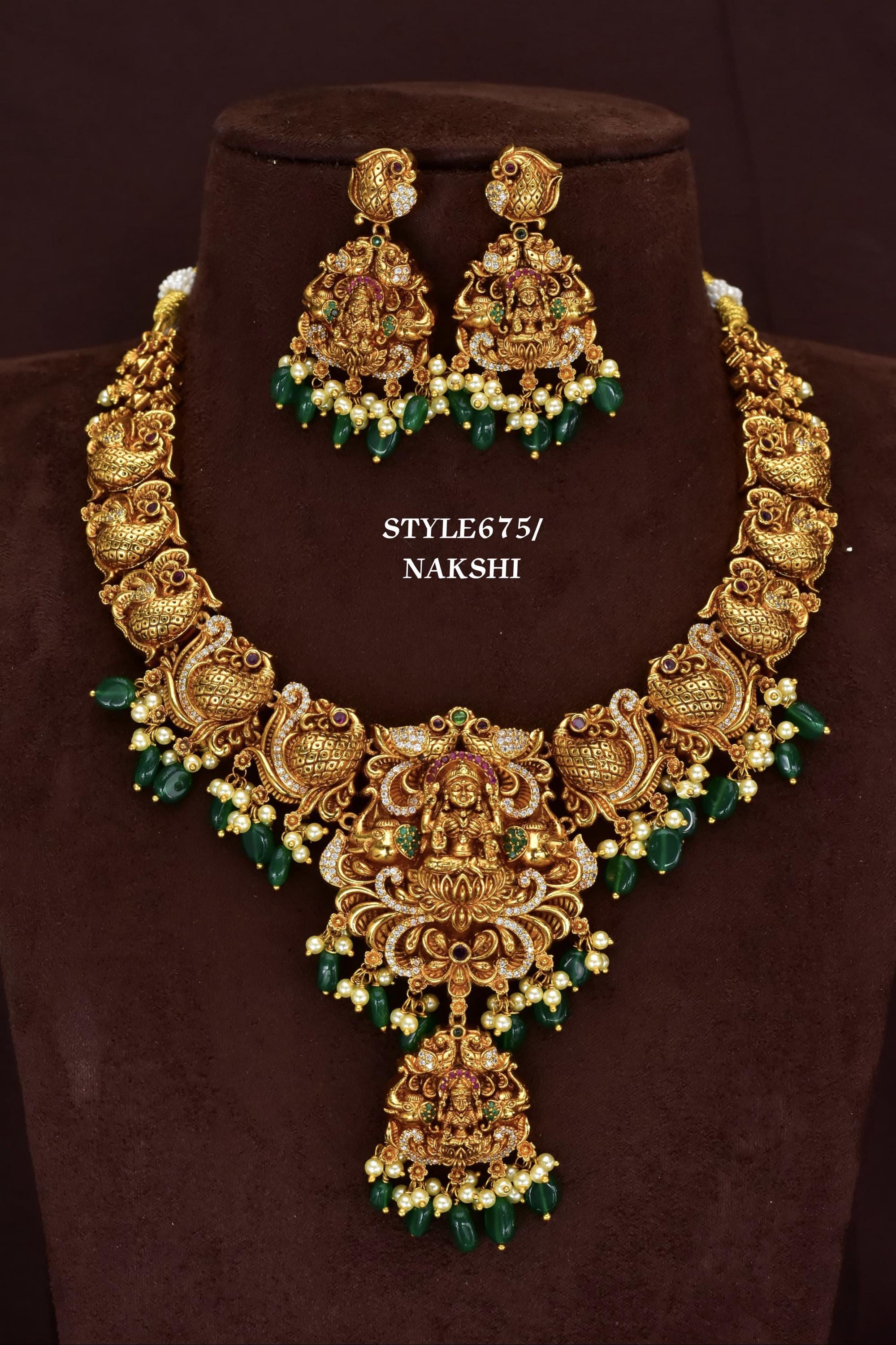 Antique Gold Nakshi Temple Jewelry Set – Lakshmi Bridal Necklace ...