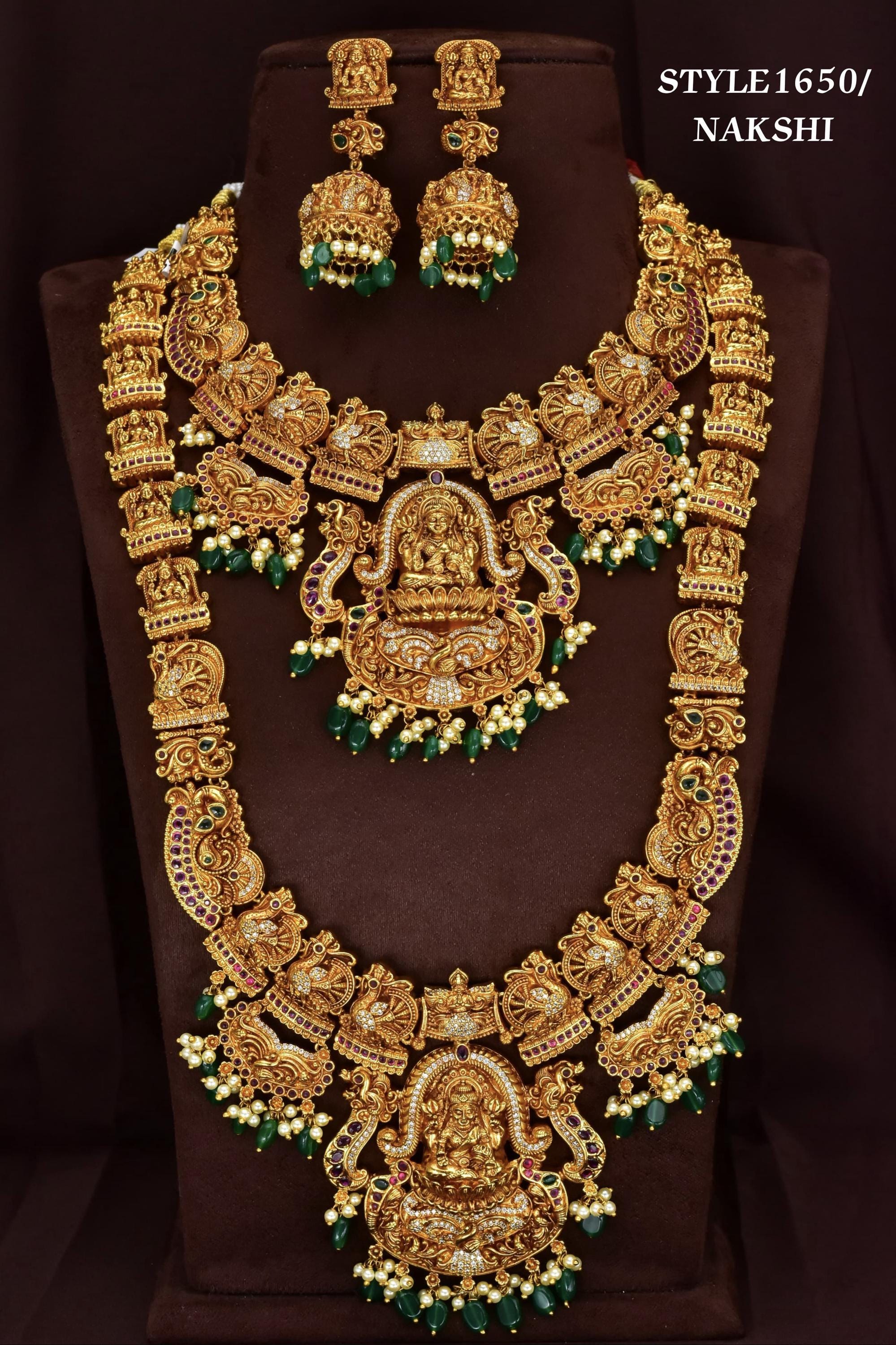 Nakshi Temple Jewelry Bridal Set – Goddess Lakshmi Long & Short Haram ...