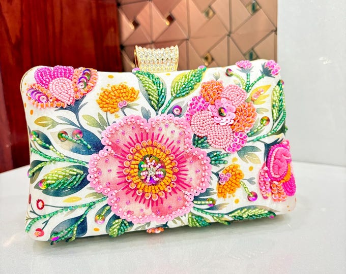 Elegance in Every Thread: Highlighted Embroidery Clutch - Etsy