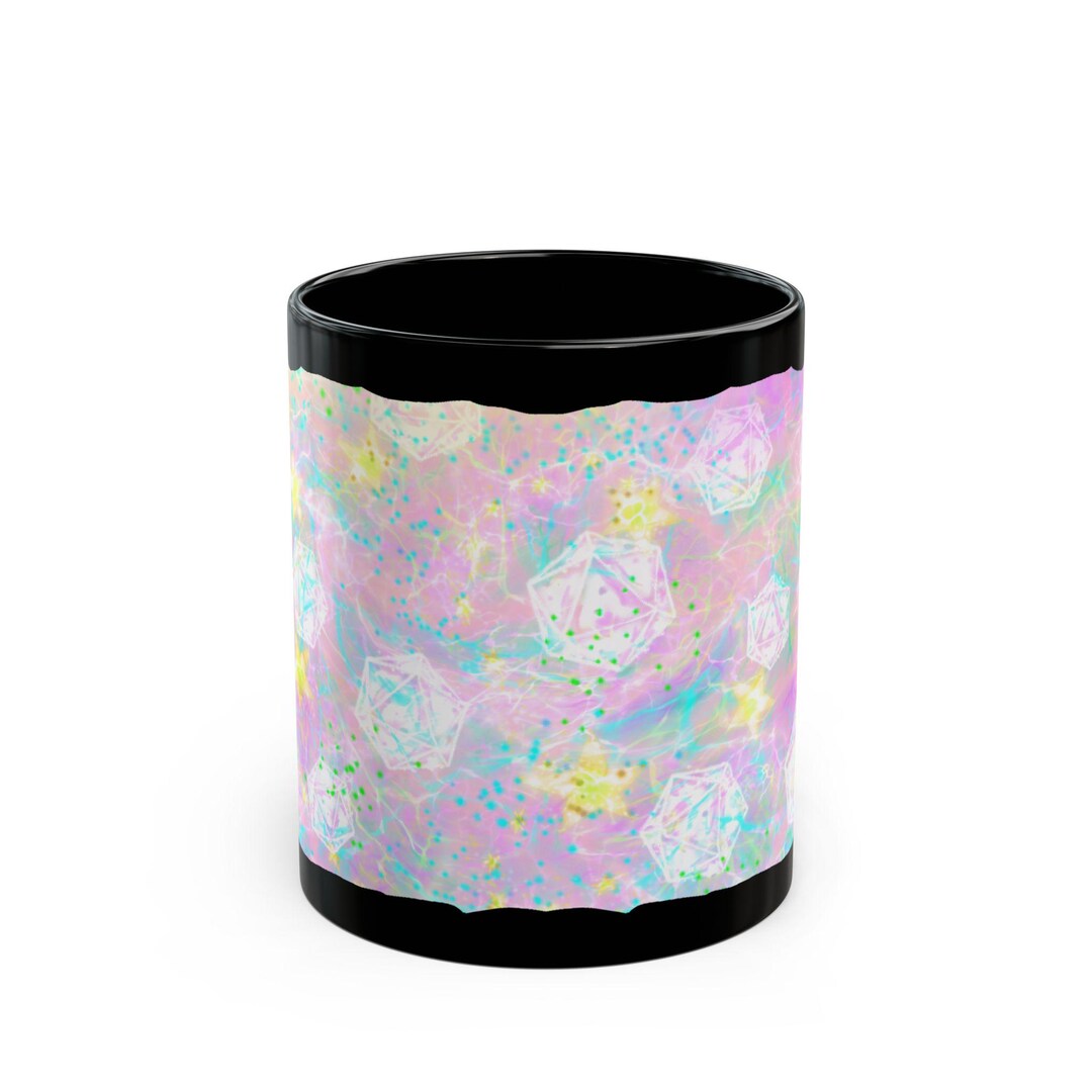 Enchanted Dice Dreams Mug Fantasy D20 Star Pattern on Black Ceramic ...