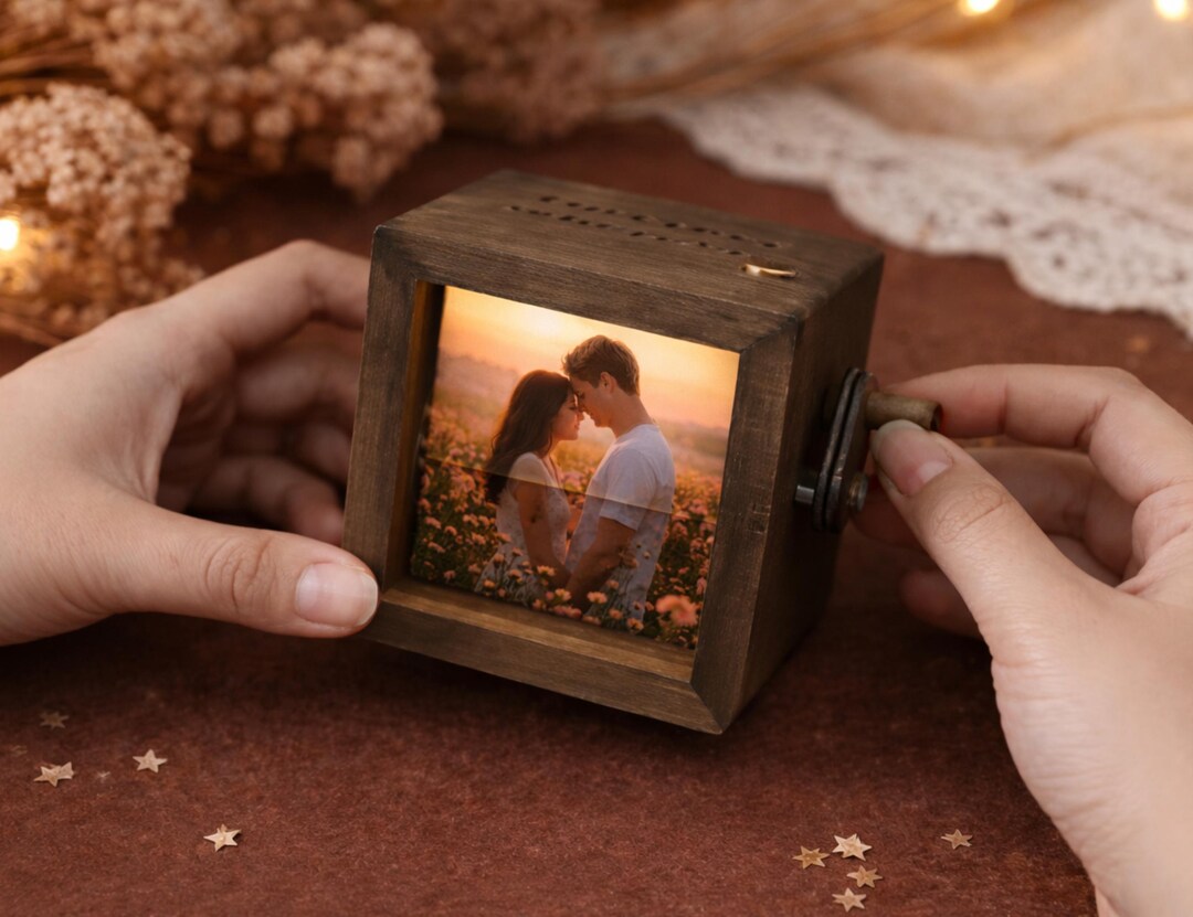 Personalized Flip Photo Animation Box | Custom Wooden Crank Photo Box ...