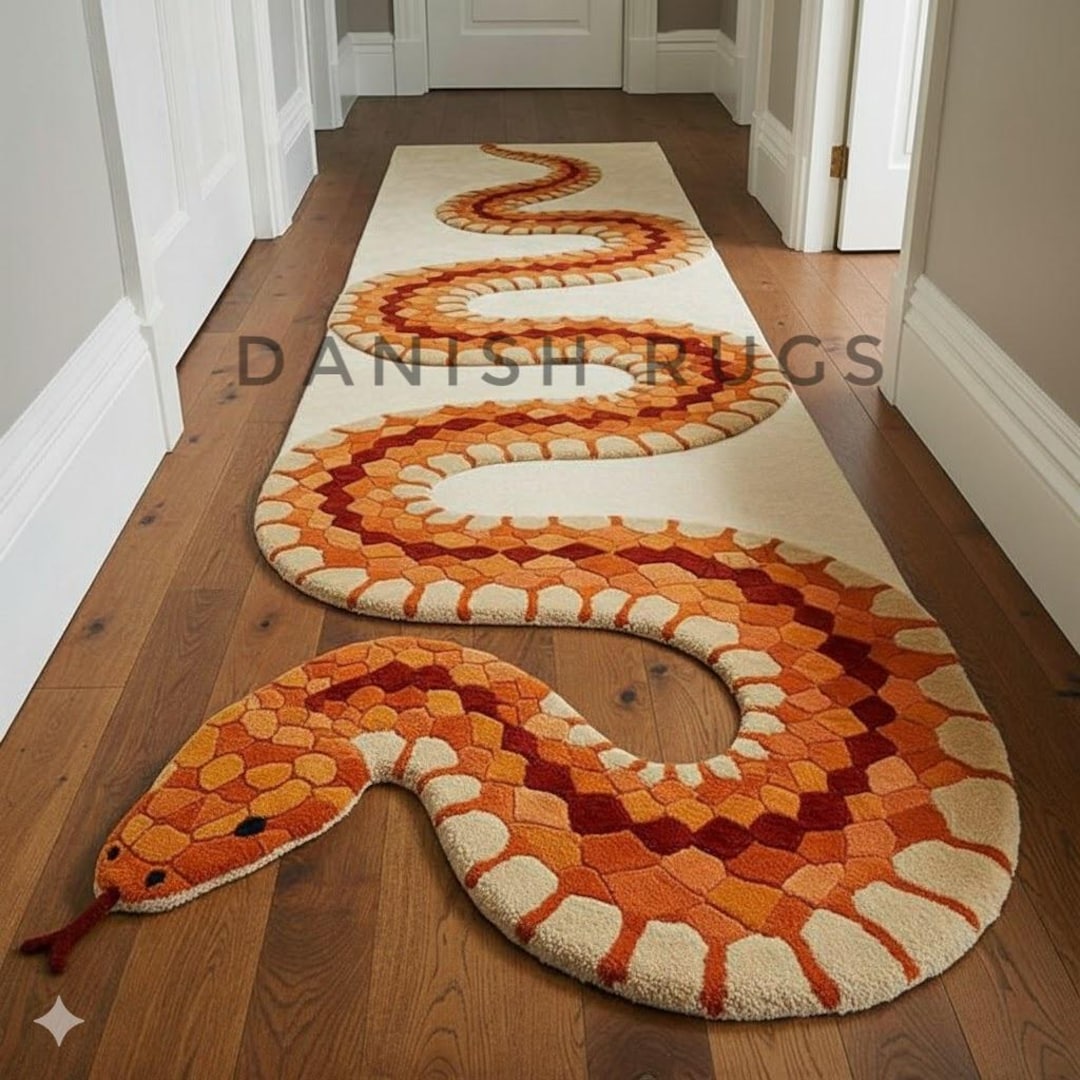 3D Serpentine Hallway Runner: Hand-tufted Snake Rug in Burnt Orange ...
