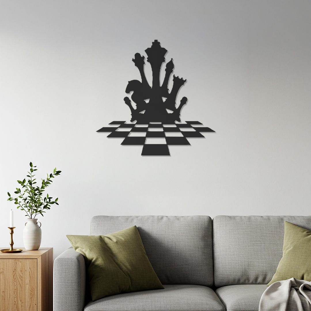 Chess Metal Wall Art – Modern Abstract Chessboard With Pieces ...