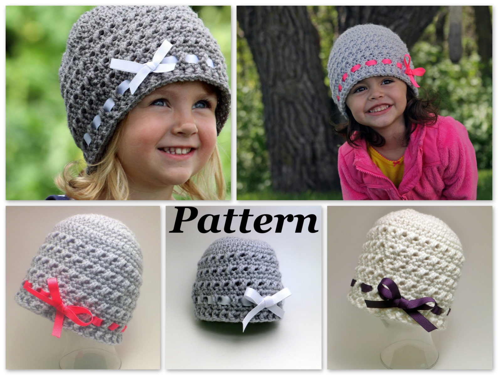 PATTERN: Crochet Ribbon Hat Crochet Winter Hat Pattern Girls - Etsy