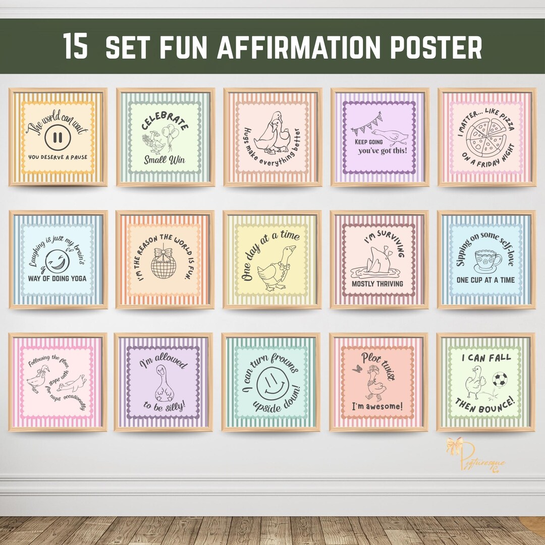 15 Silly Goose Affirmations Poster Set: Therapy Office and Calm Corner ...