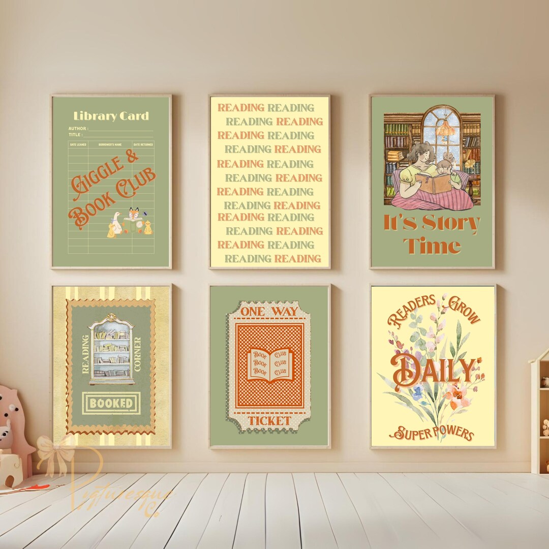 Vintage Reading Corner Poster Set: Book Lover Decor (digital Download ...