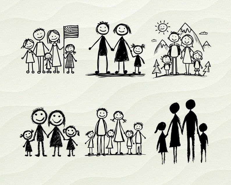 Stick Family SVG PNG Bundle, Family Silhouette Clipart - Etsy