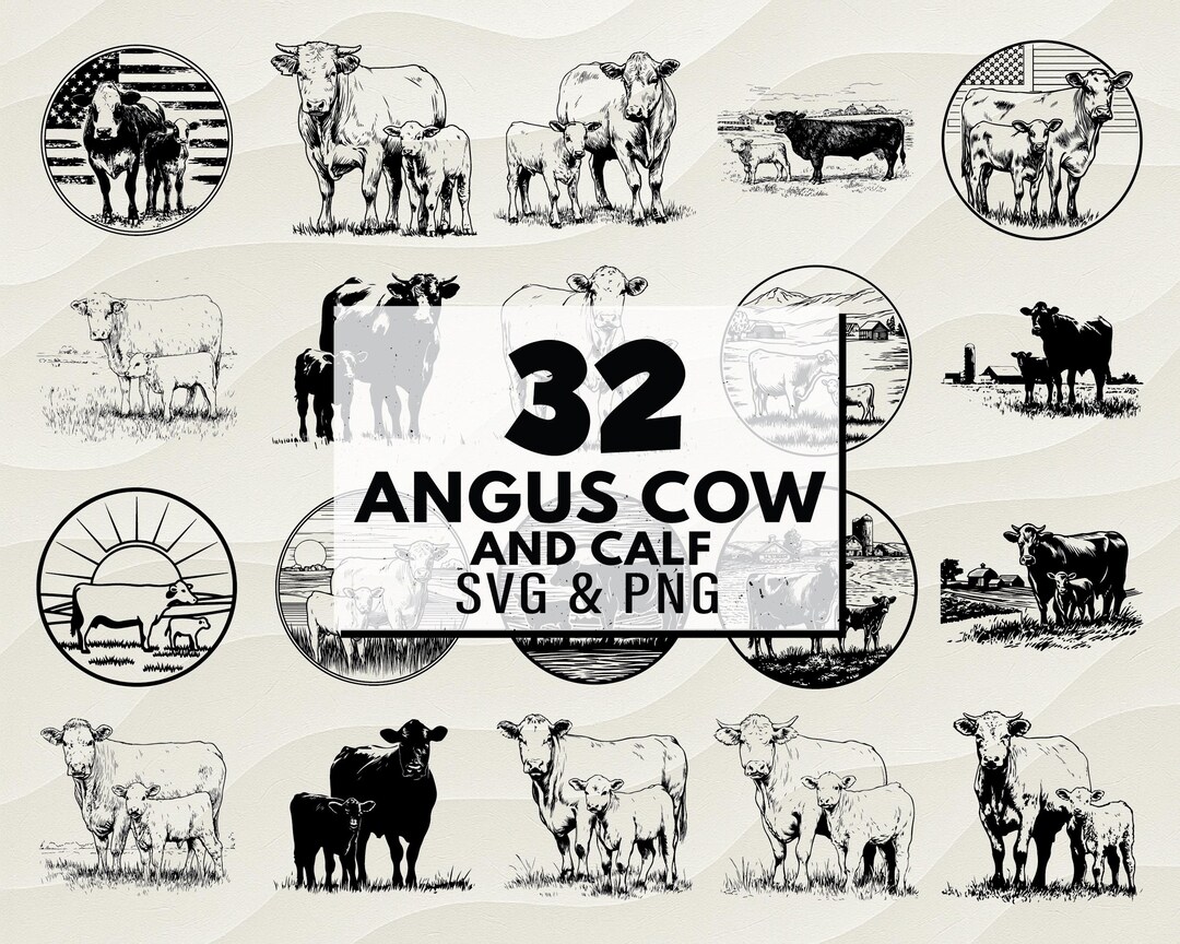 Angus Cow and Calf SVG PNG Bundle, Farm Animal Clipart, Cattle Cut ...