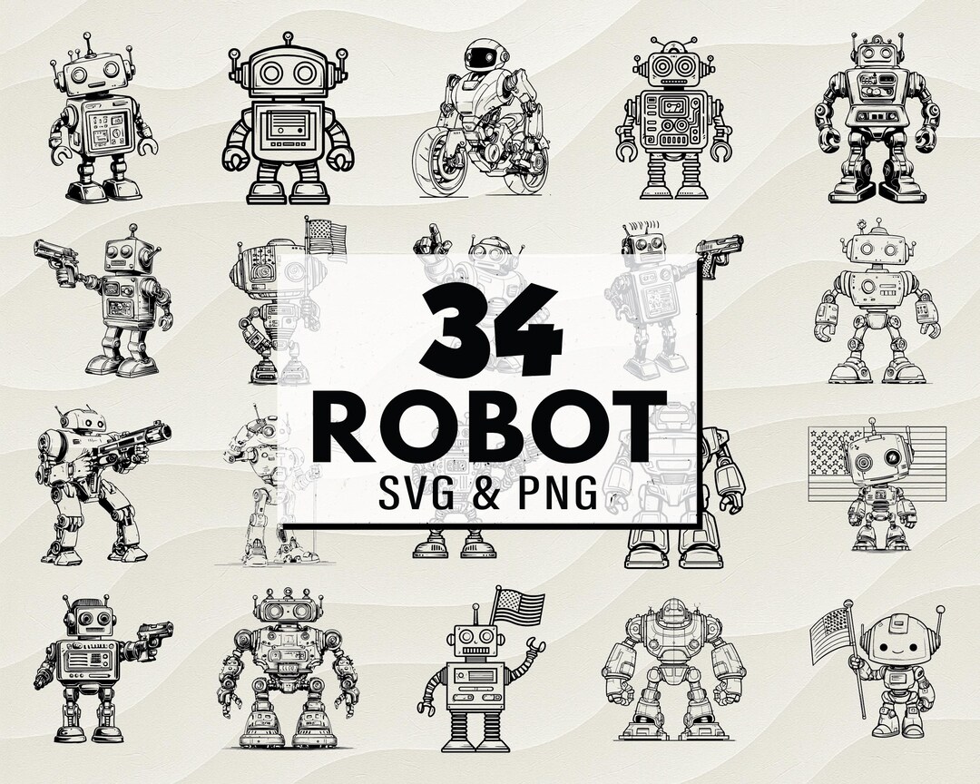 Robot SVG PNG Bundle, Robot Clipart, Futuristic Cut Files, Robot ...