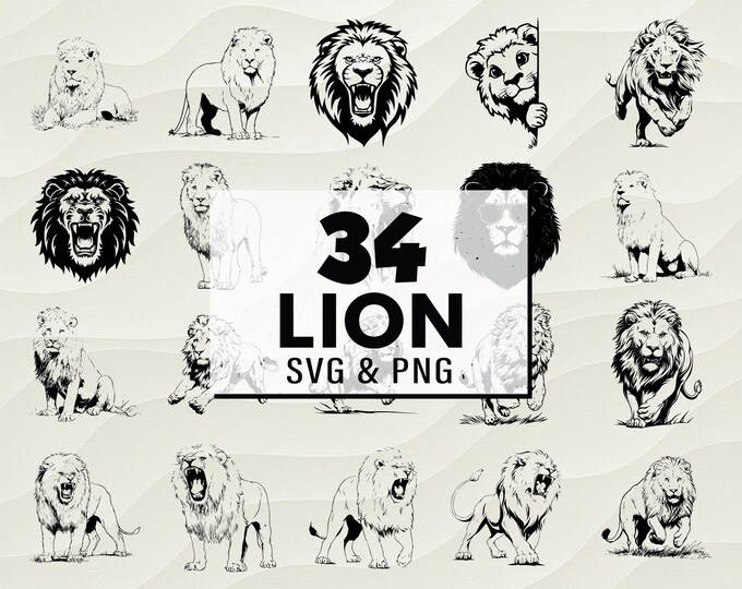 LION SVG BUNDLE/ Lion Head Svg/ Wild Animal Svg/ African Animal/ Zoo ...