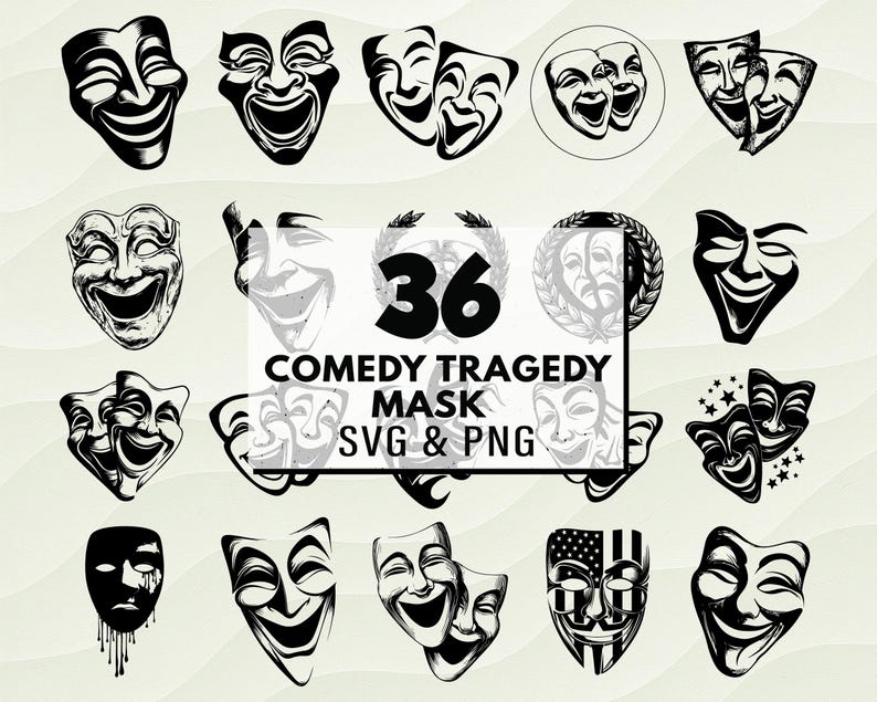 Comedy Tragedy Mask SVG PNG Bundle, Theater Drama Silhouettes - Etsy