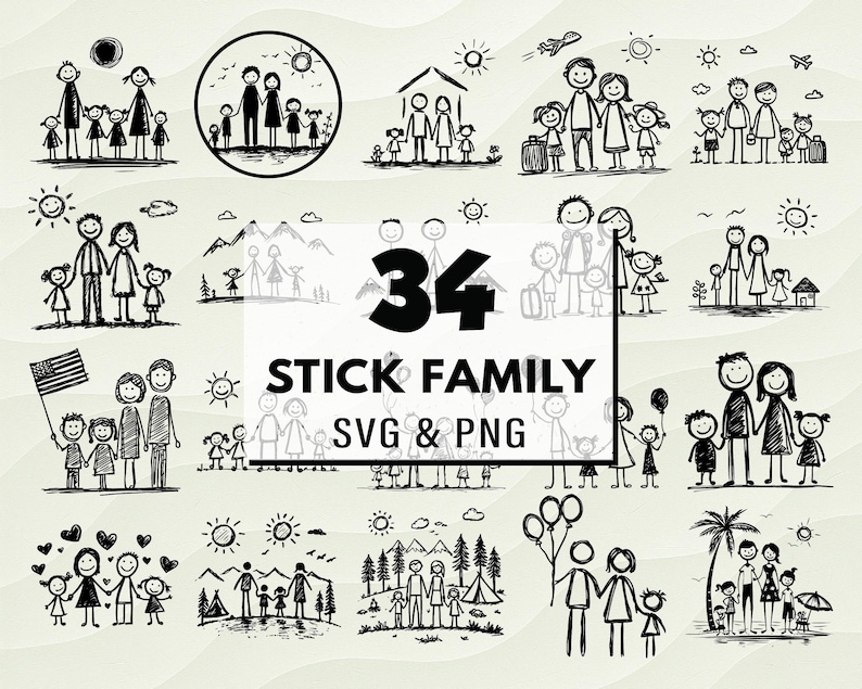 Stick Family SVG PNG Bundle, Family Silhouette Clipart - Etsy